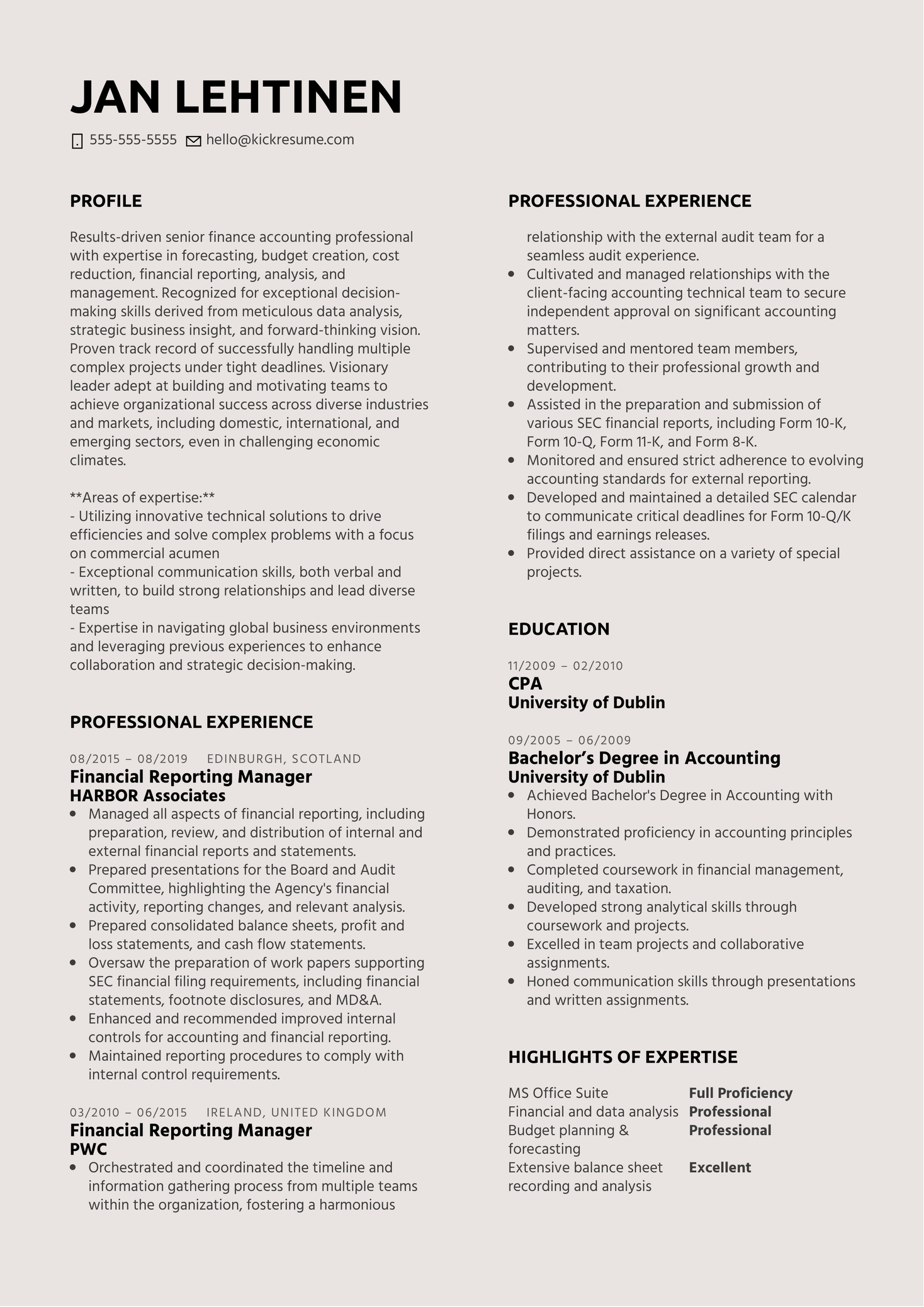 Financial Reporting Manager Resume Example Kickresume