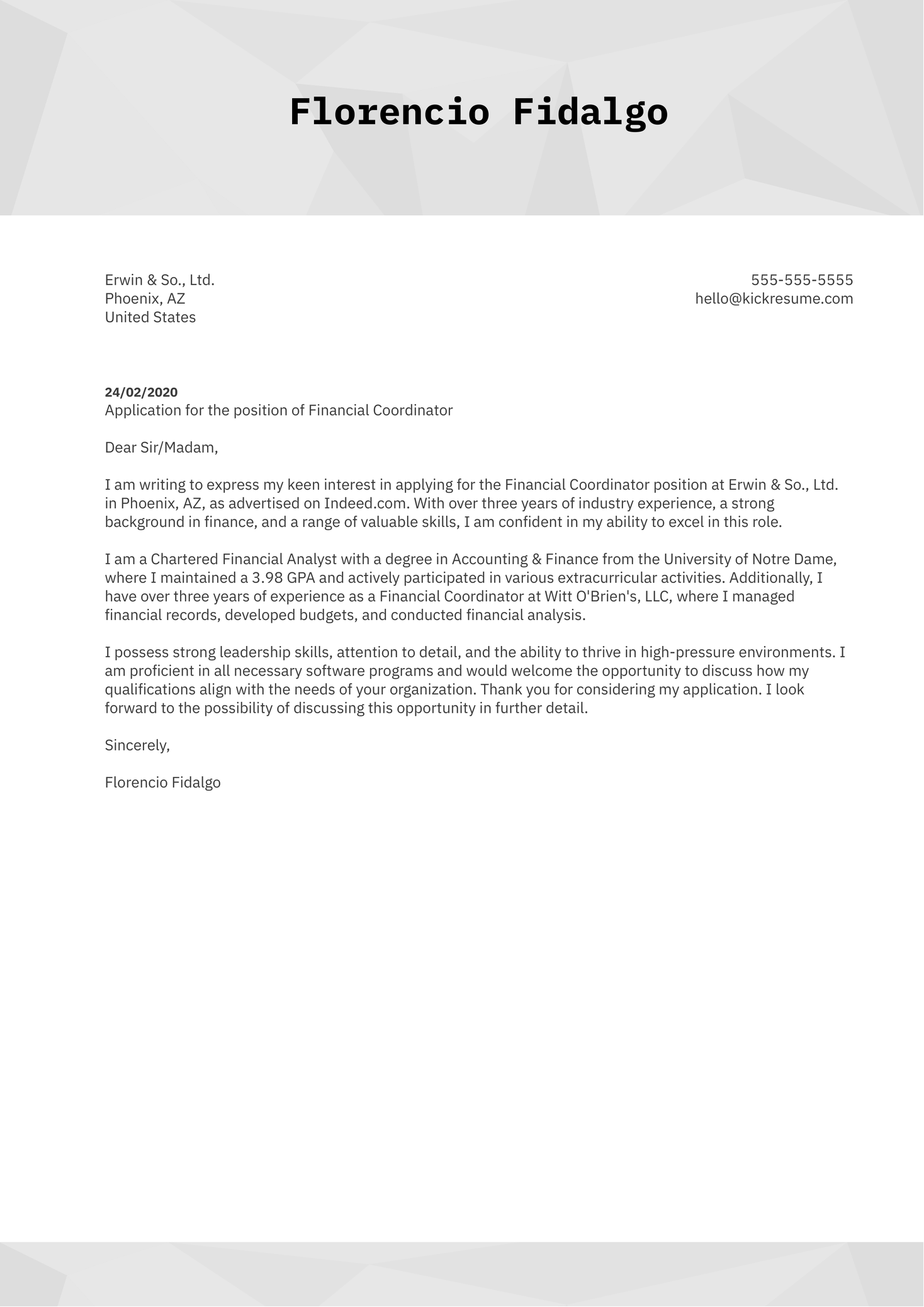 Financial Coordinator Cover Letter Sample Kickresume Financial Coordinator Cover Letter Sample Kickresume