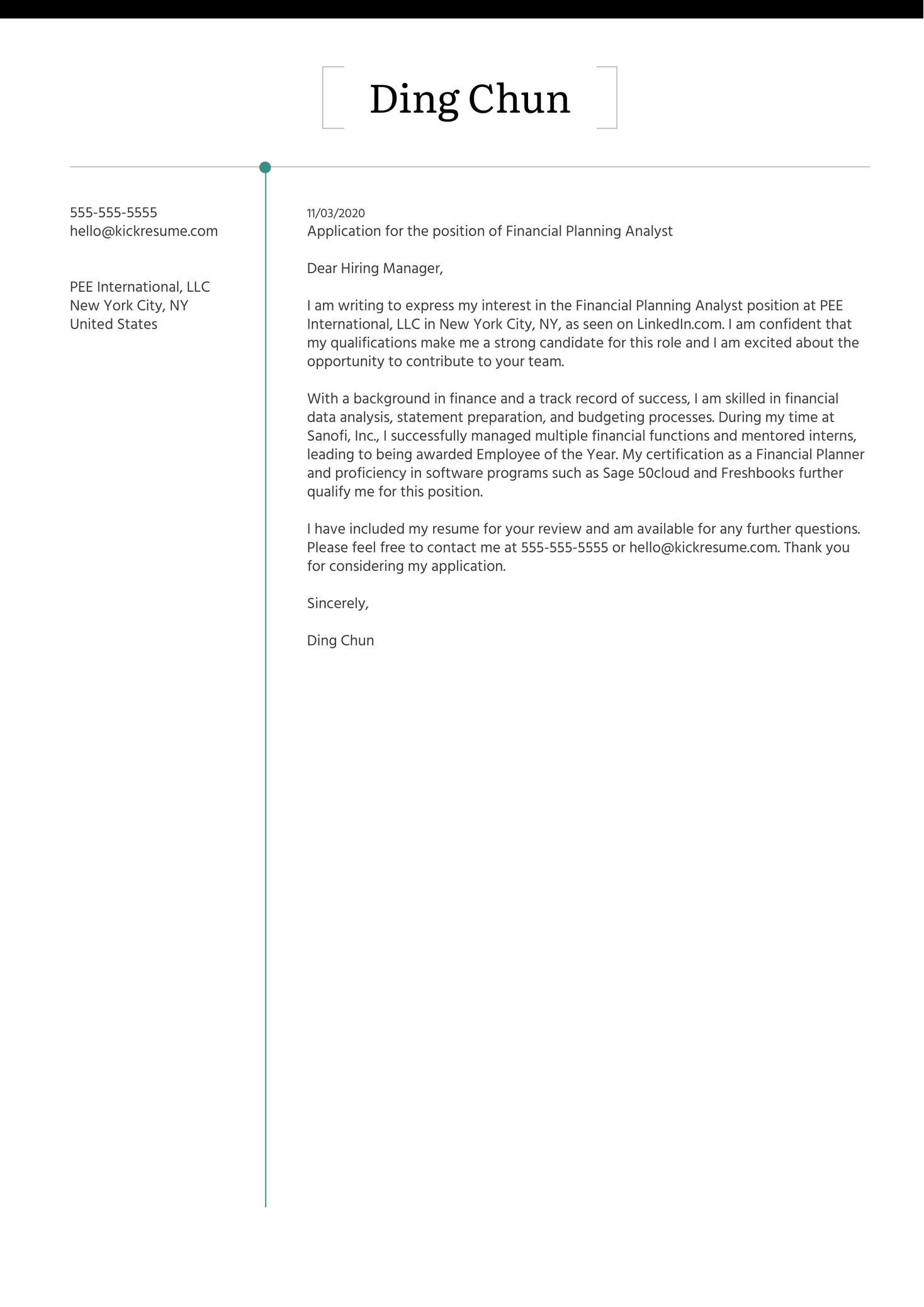 Financial Planning Analyst Cover Letter Example Kickresume Financial Planning Analyst Cover Letter Example Kickresume