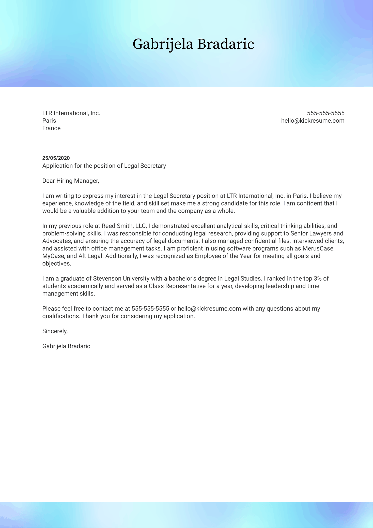 Legal Secretary Cover Letters Legal Secretary Cover Letters