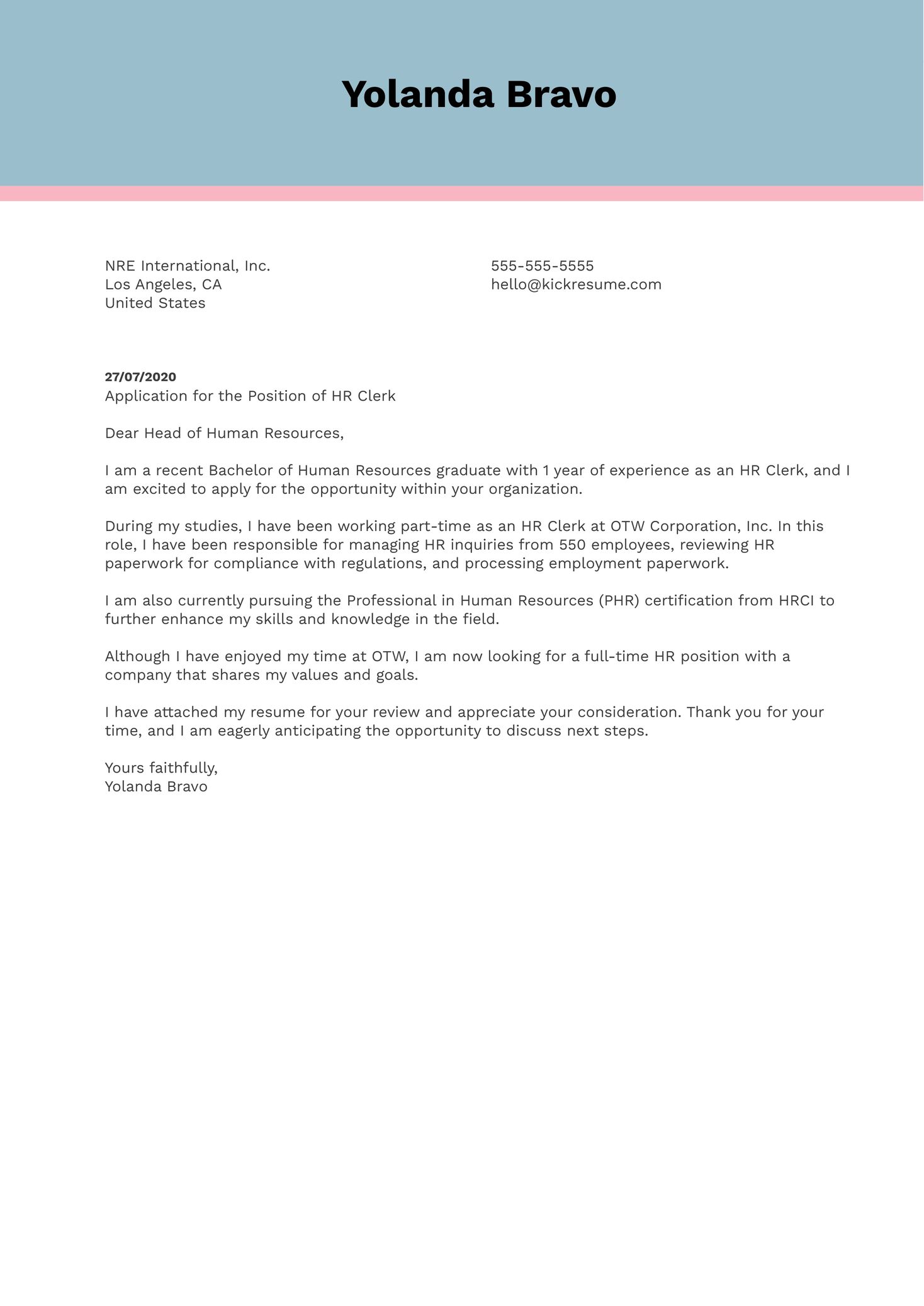 Example Of Cover Letter For Hr Internship With No Experience Home Work