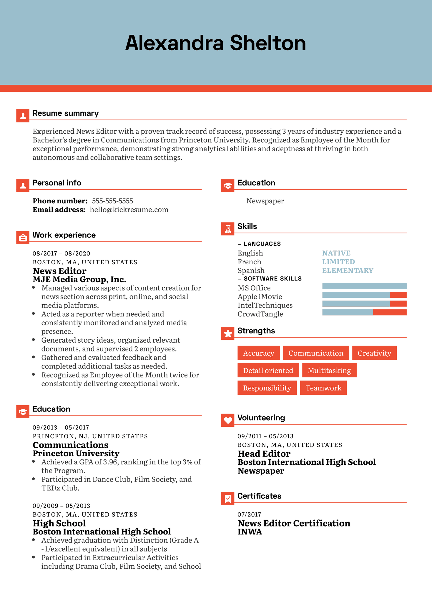 News Editor Resume Example Kickresume