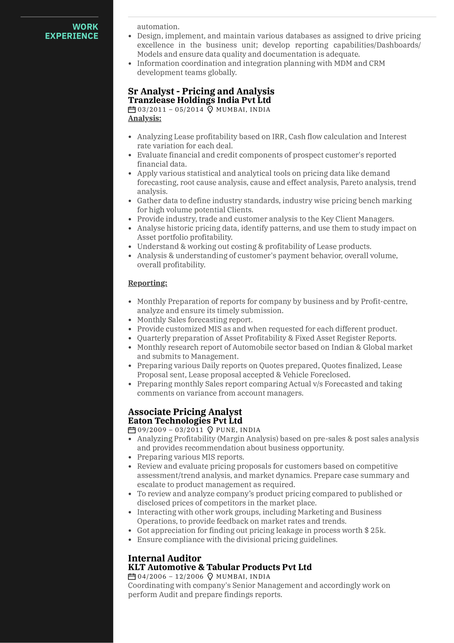 Honeywell Pricing Analyst Resume Example | Kickresume