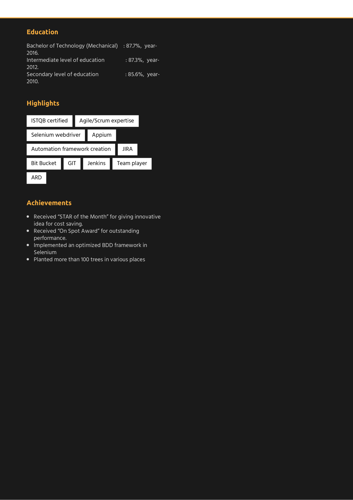 Senior Automation Tester at Aspire Systems Resume Sample | Kickresume