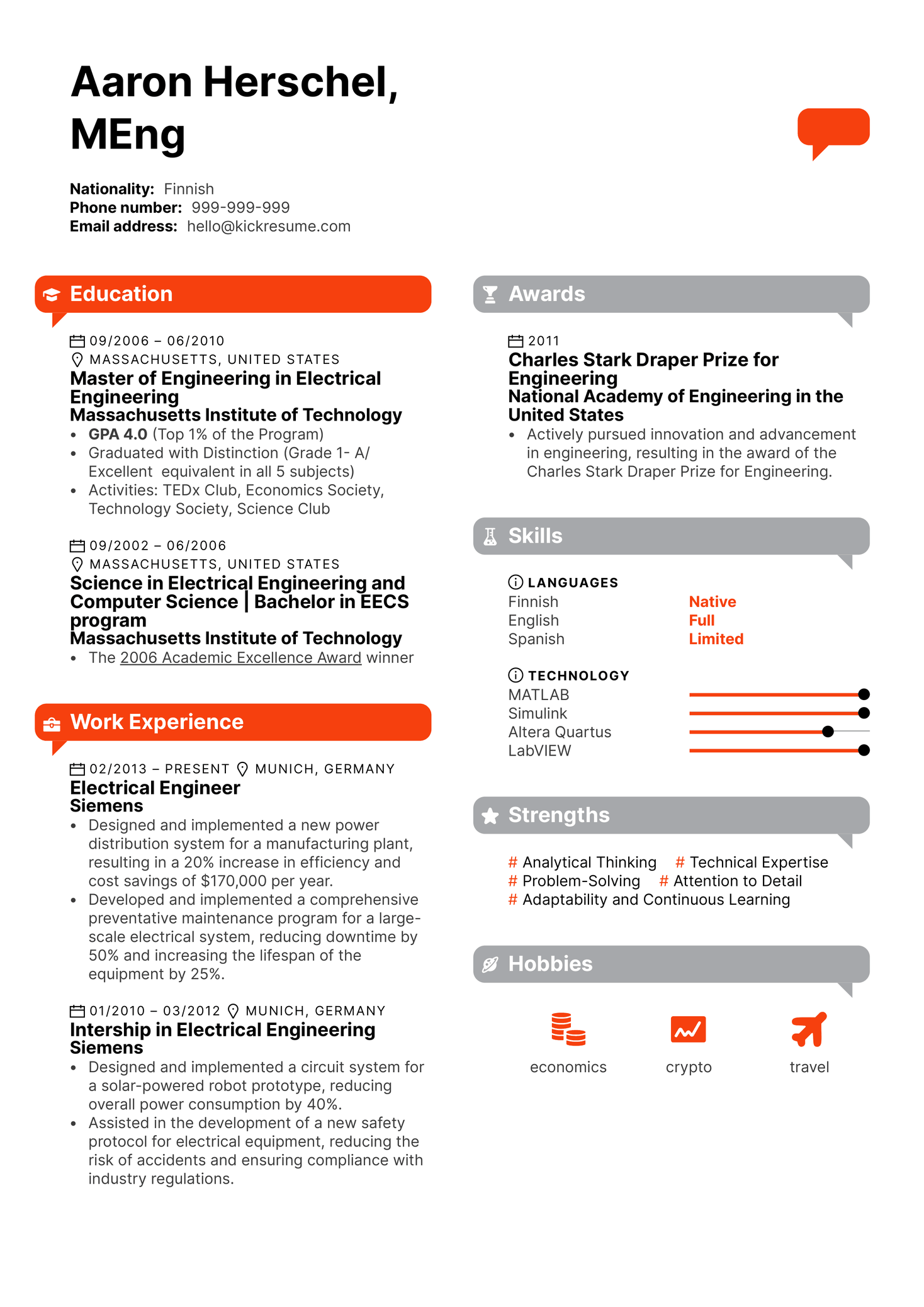 Electrical Engineer Resume Sample