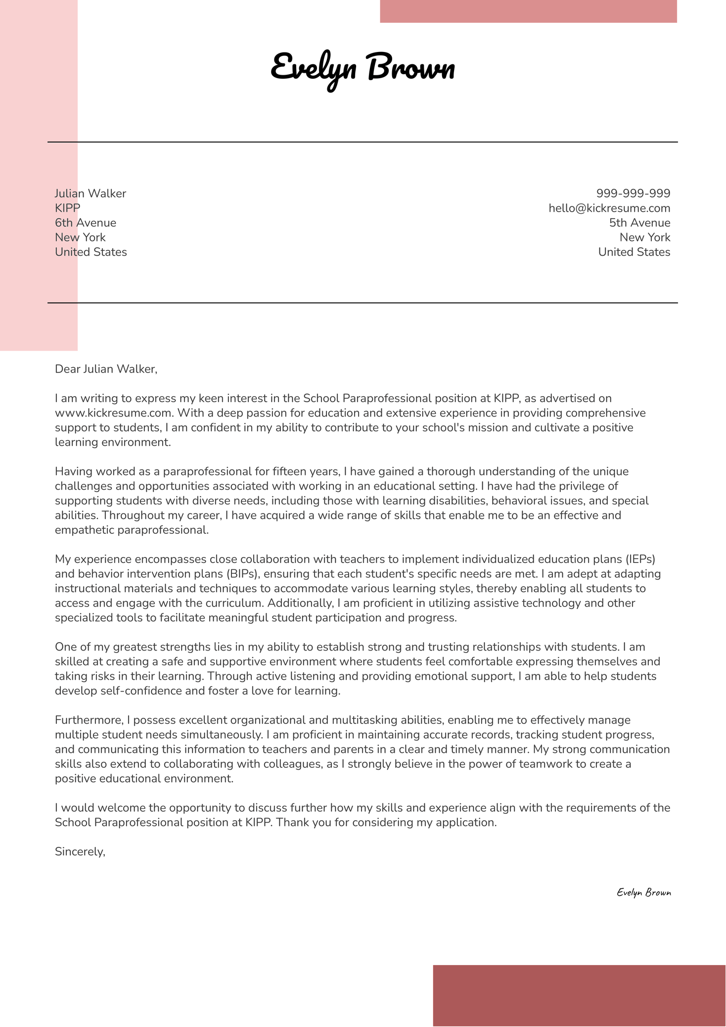 School Paraprofessional Cover Letter Sample Kickresume School Paraprofessional Cover Letter Sample Kickresume