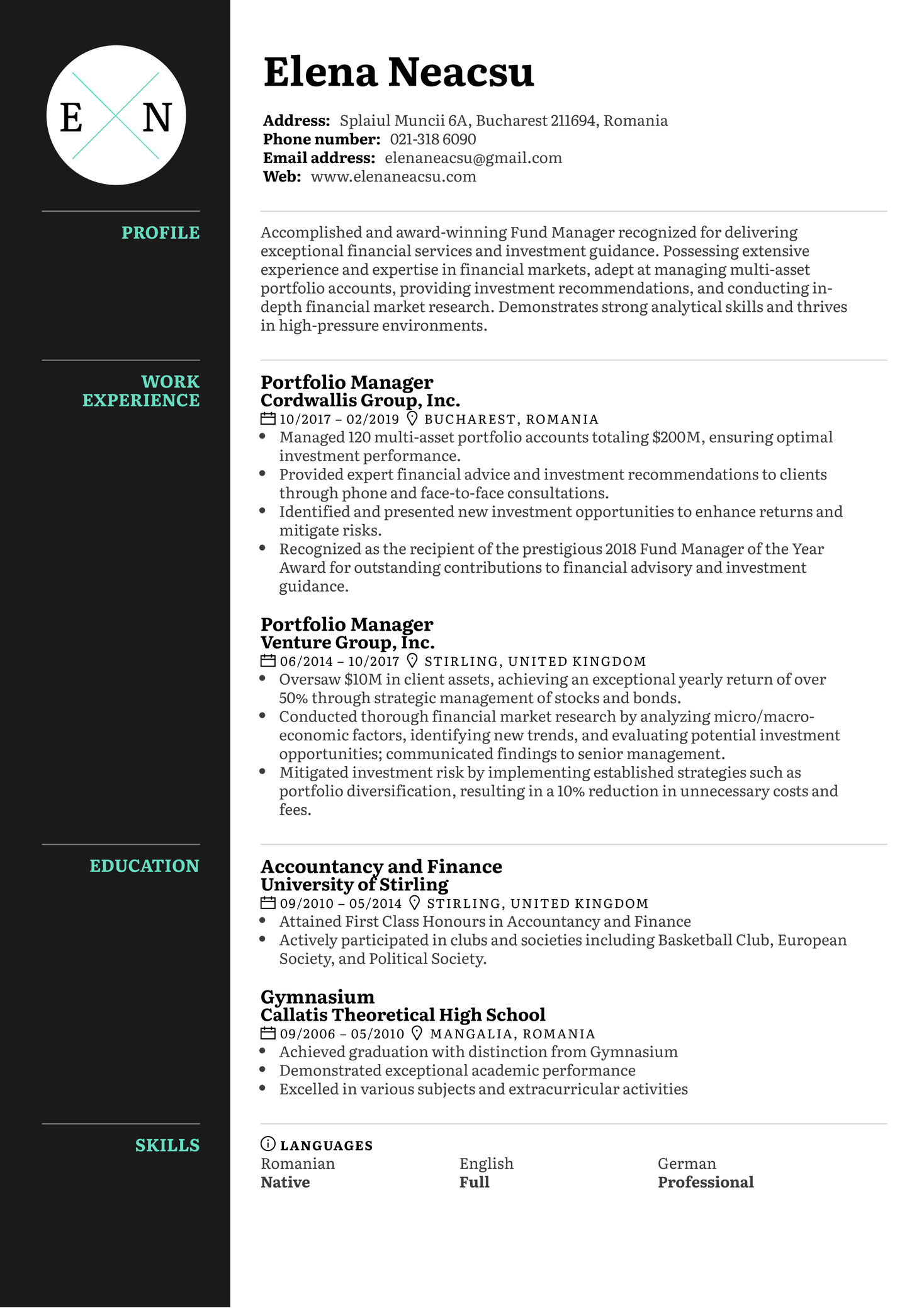 Portfolio Manager Lebenslauf Beispiel Kickresume