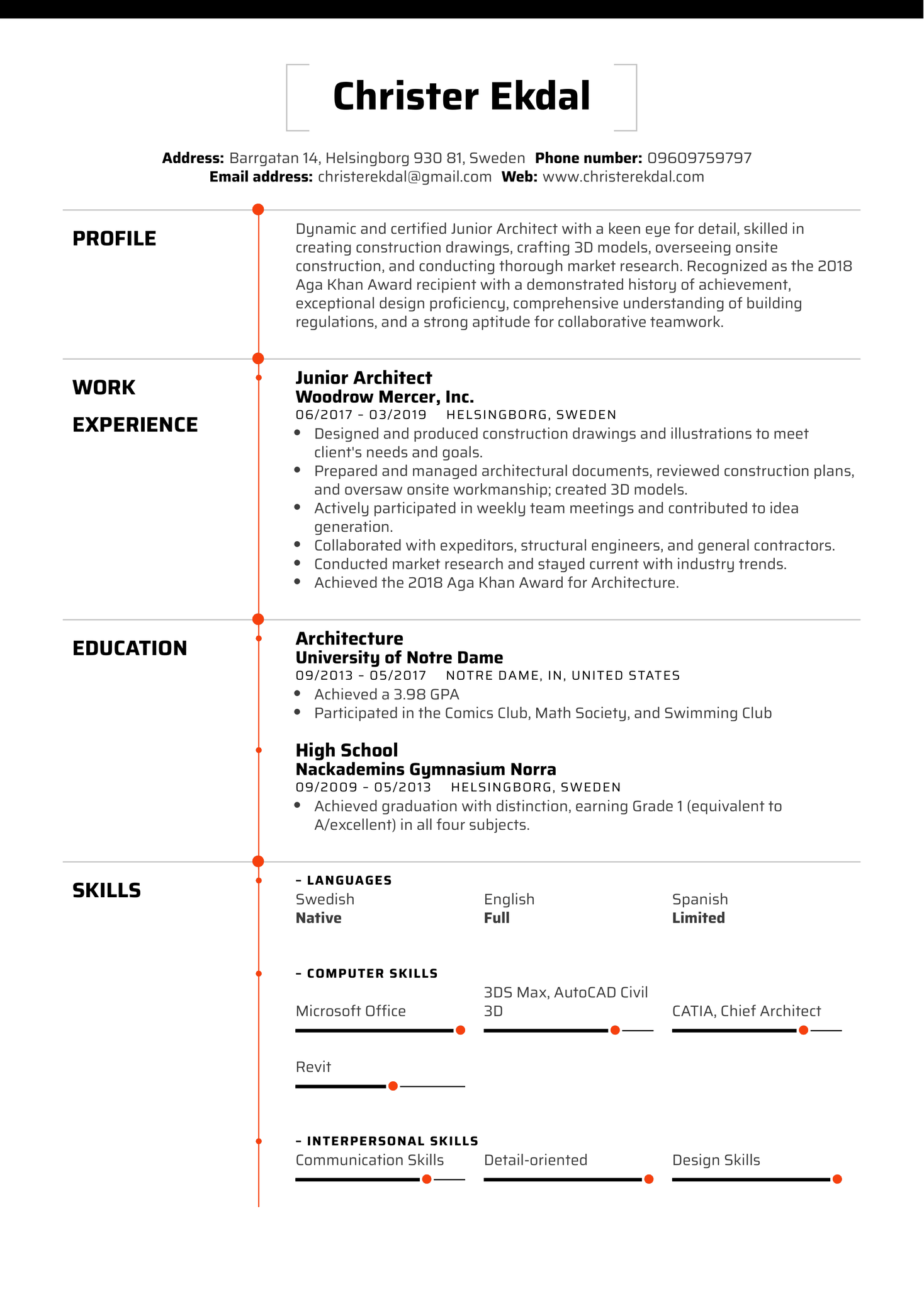 Resume For Architecture School