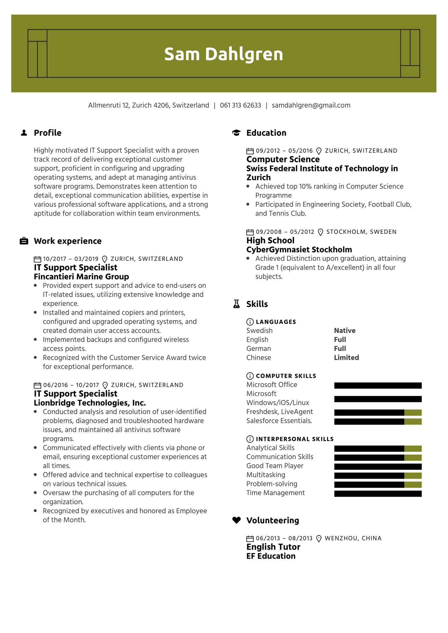 IT Support Specialist Resume Template Kickresume